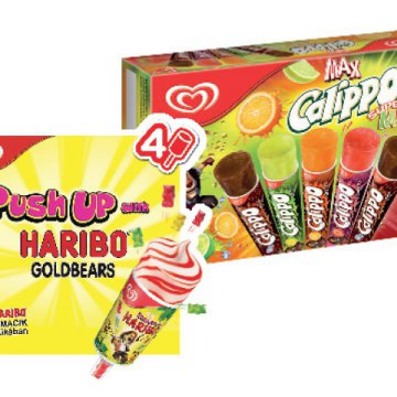 Max Haribo Push up pálcikás jégkrém multipack vagy Calippo Supermix ...